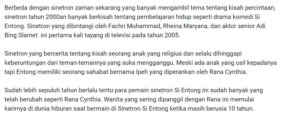 Masih Ingat "IPEH" Pemain Sinetron "Si Entong", Begini Nasibnya ...