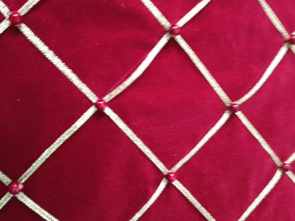 Broider Me 'Bethan: Red Velveteen Caul with Gold Trim