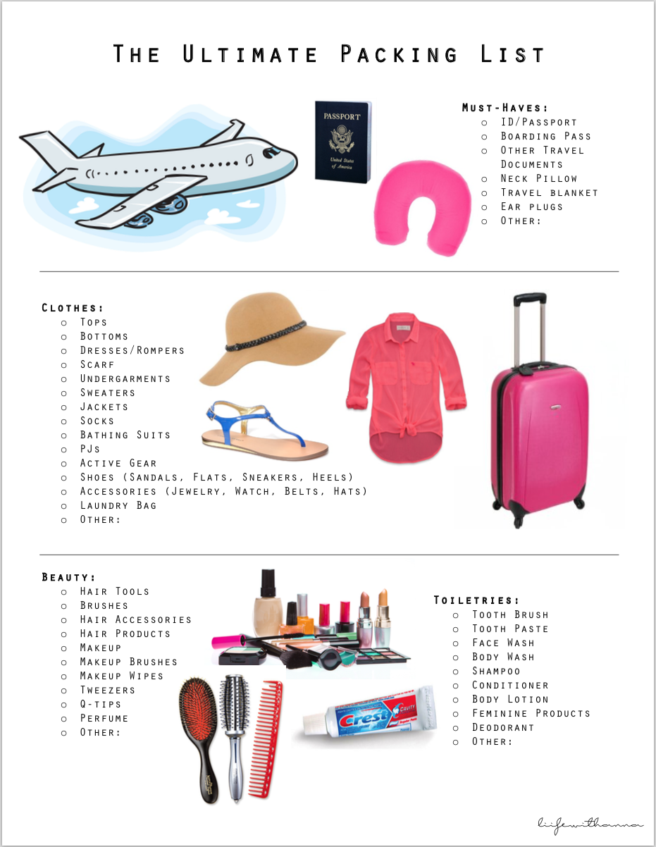 liifewithanna: The Ultimate Packing List To Everywhere