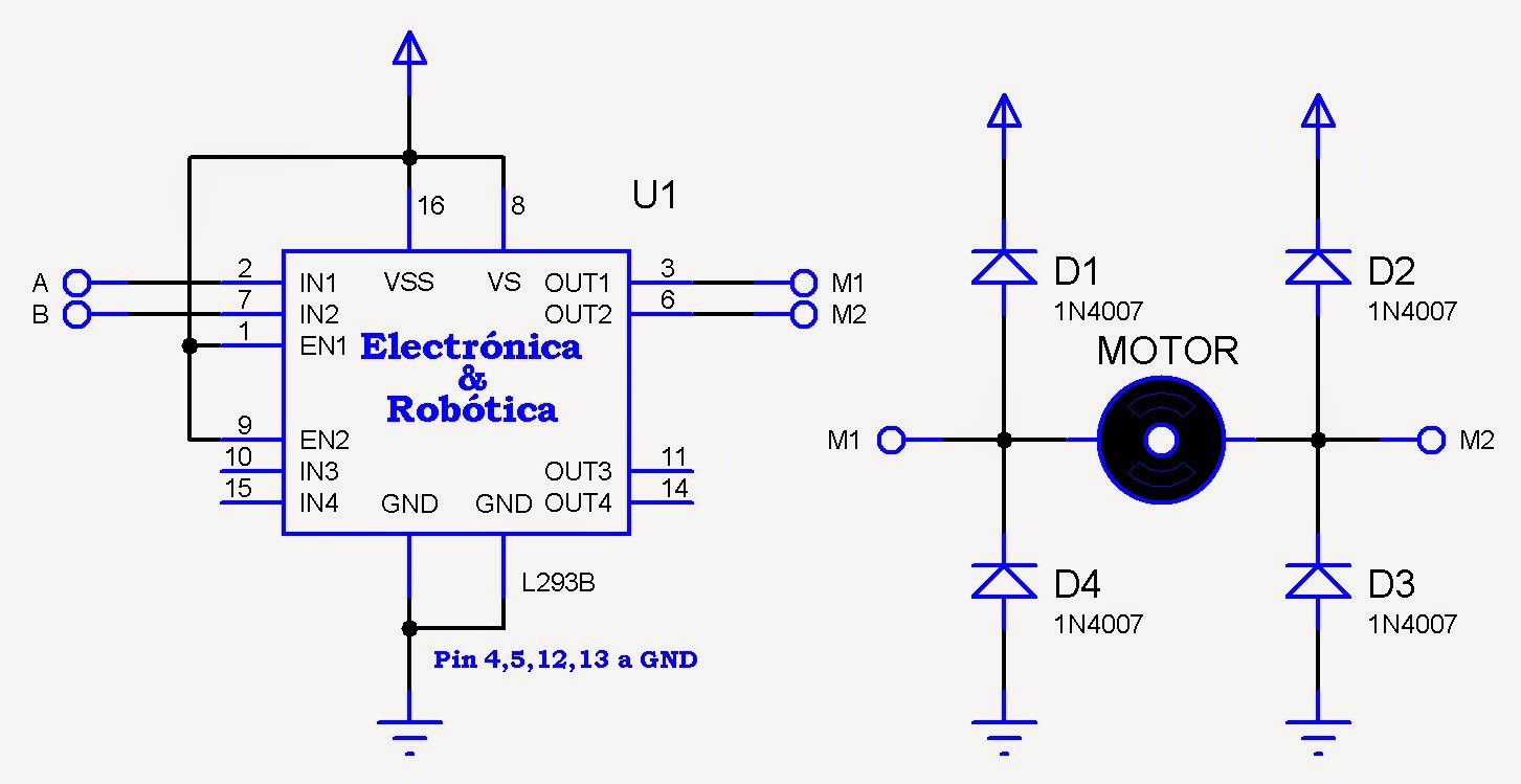 Invertir el giro de un motor de CD con el L293B o L293D