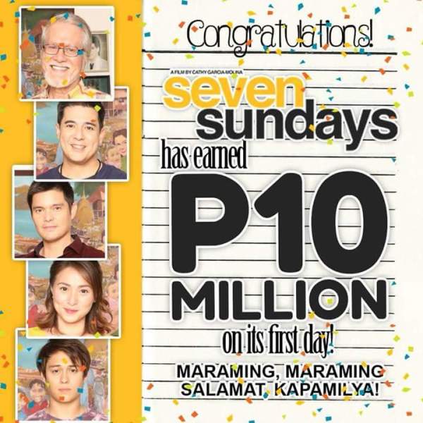 Seven Sundays earns P10M on its first day at the box office
