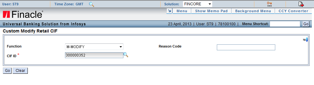 CIF Step 3 : Modification of CIF in Finacle