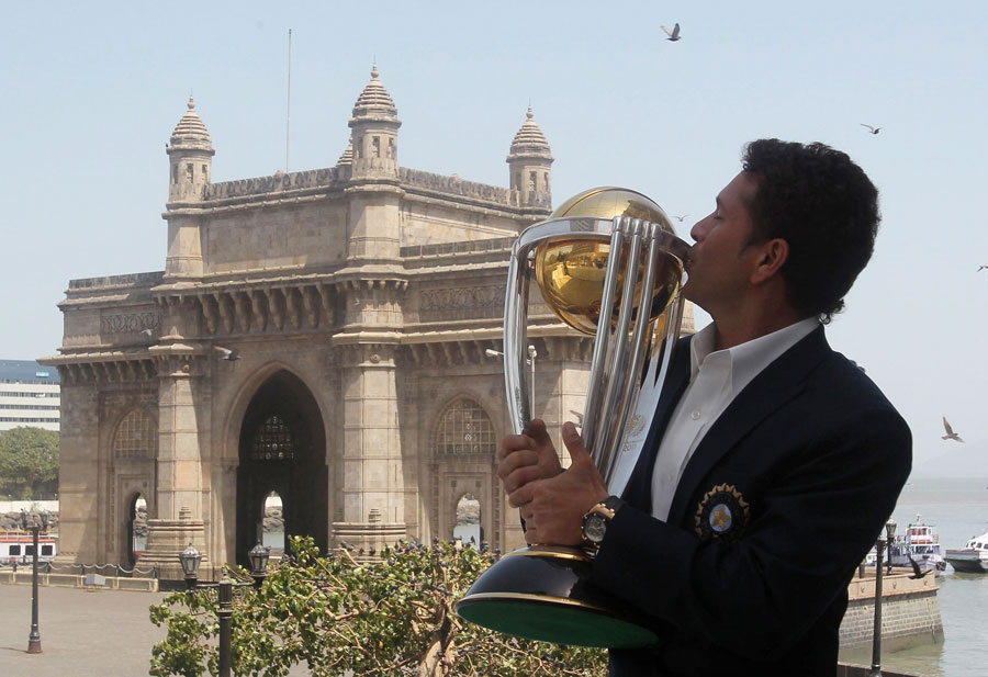 Sachin Tendulkar with World Cup tropy- a dream come true moment