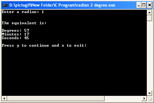 C Program Language (Converting Radian to Degree) ~ Information Technology