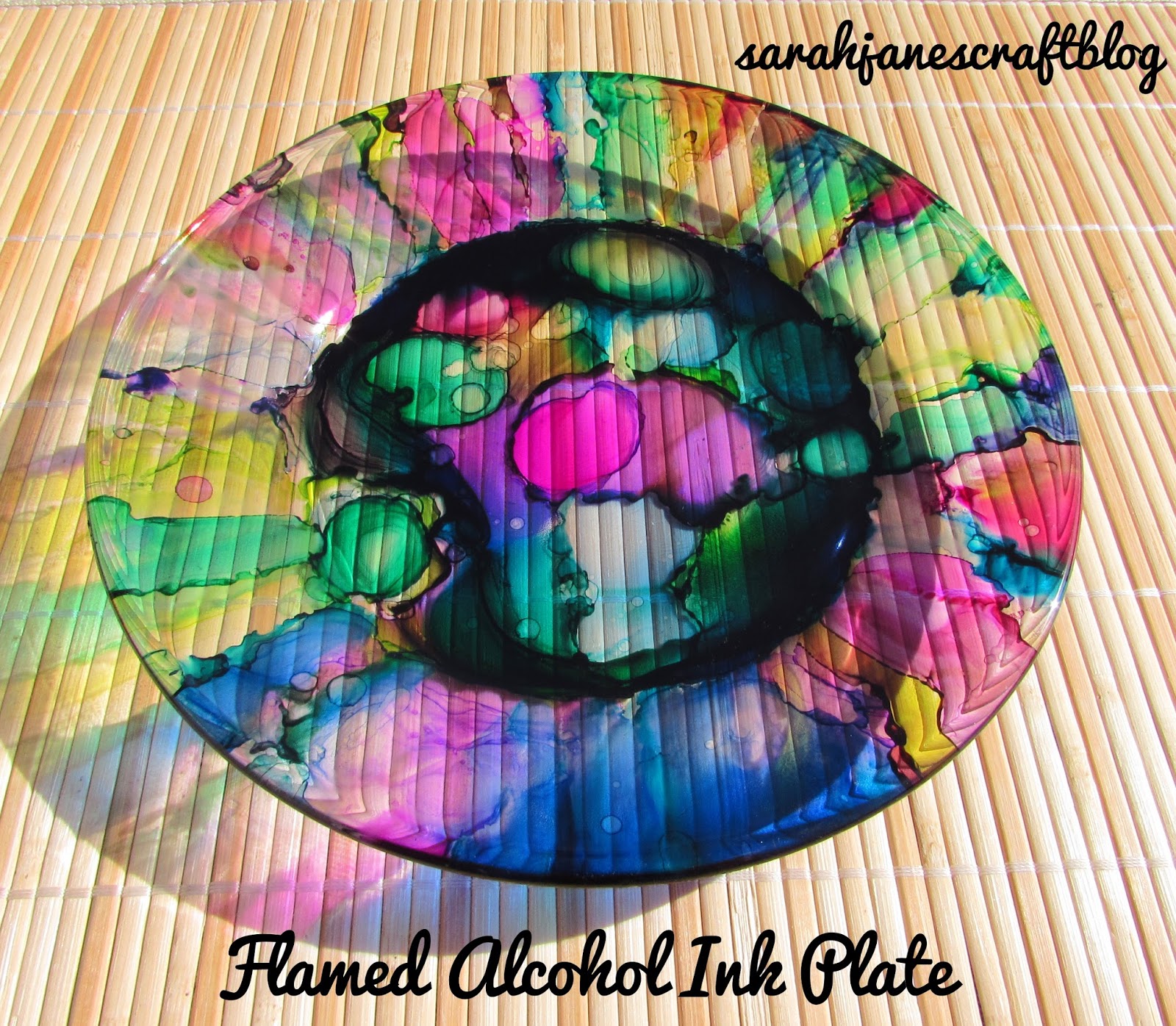 Flamed Alcohol Ink Glass Plate