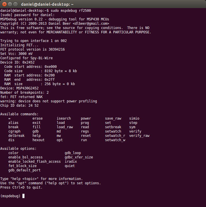 ColoTronics: msp430 toolchain en Ubuntu 14.04 - parte II: mspdebug