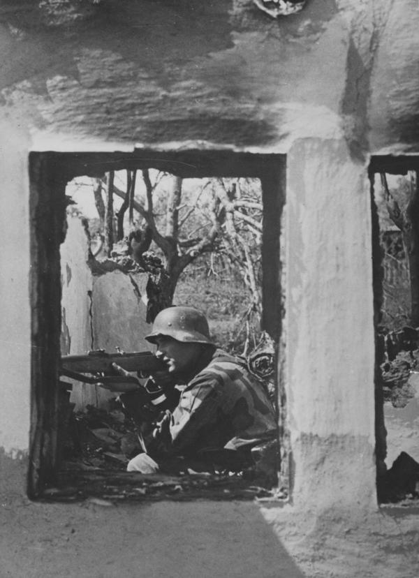 World War II History: A German soldier with a Gewehr 43 in the ruins of ...