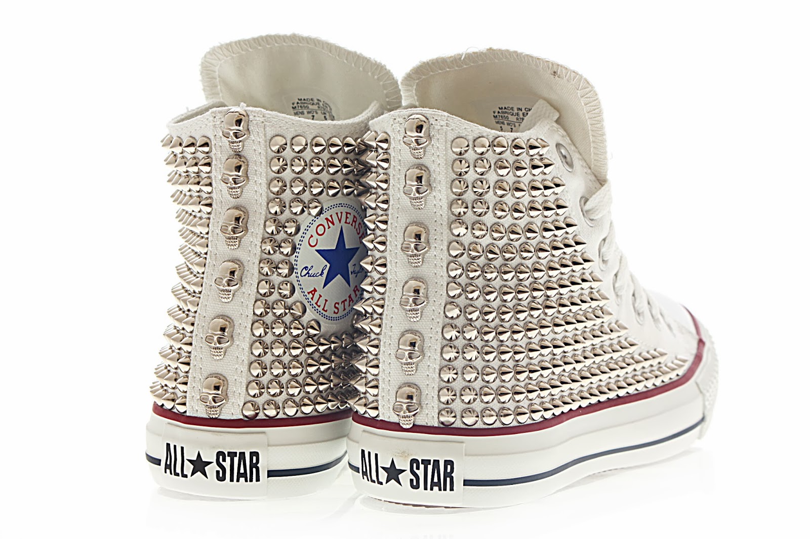 Studs and Spikes: Studded Converse, Silver Tiny Cone Studs with White ...