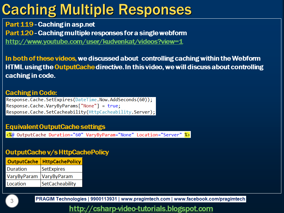 Sql Server Net And C Video Tutorial Part 121 Controlling Caching In Code