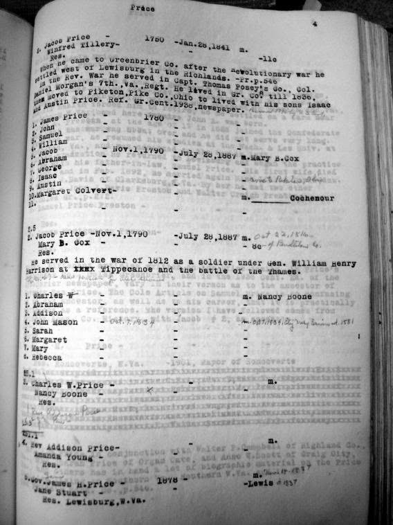Pocahontas Commentator Plus: Price Family Tree