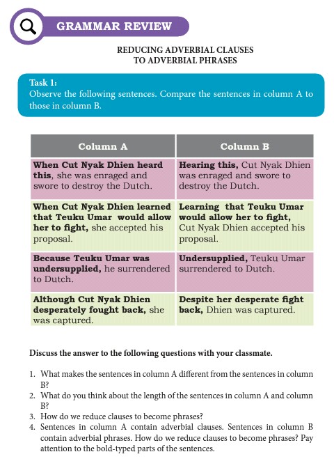 Observe the following sentences. Compare the sentences in column A to ...