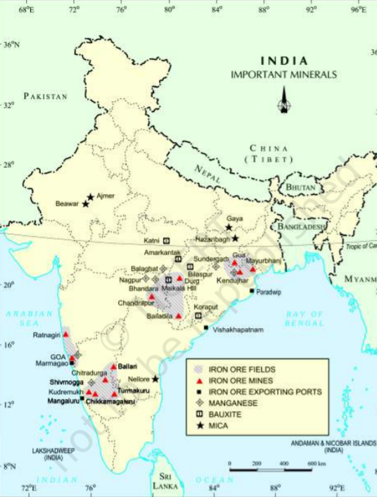 Map Work of Geography (India) Minerals