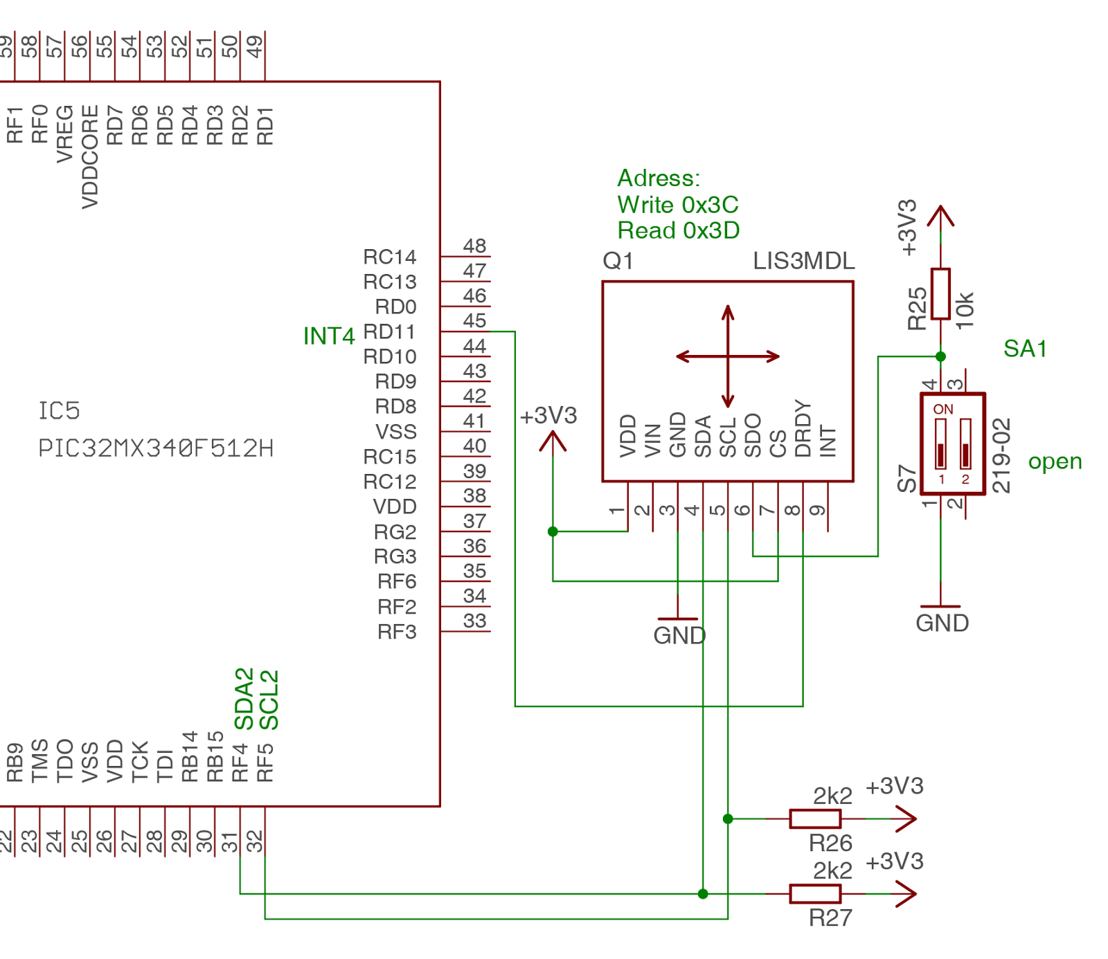 Technik Projekte: Kompass mit LIS3MDL und PIC32MX340F512
