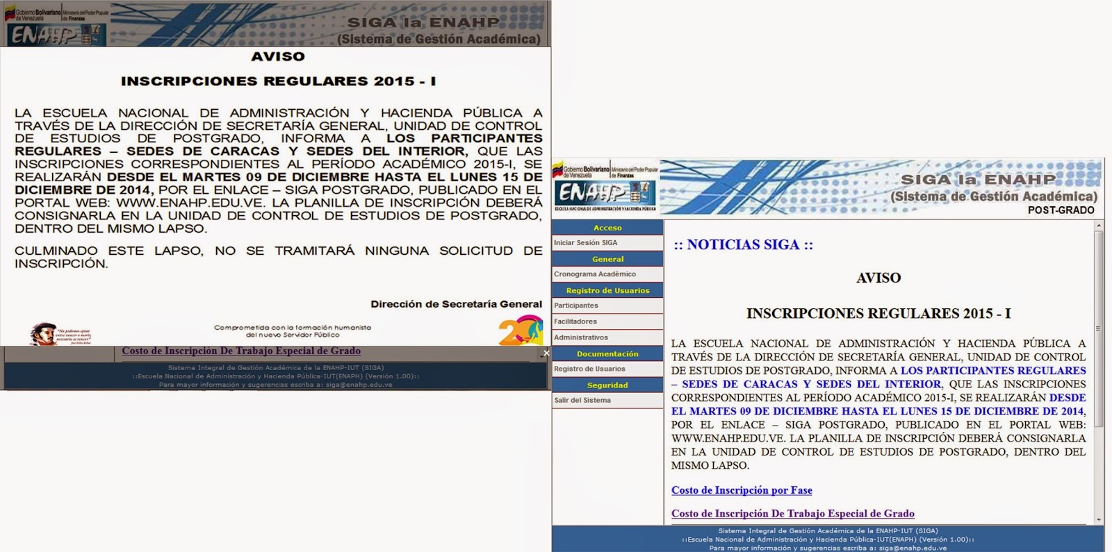 Gestión Pública Venezolana: INSCRIPCIONES EN ENAHP