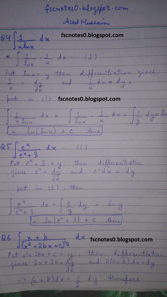 FSc ICS Notes Math Part 2 Chapter 3 Integration Exercise 3.3 Complete