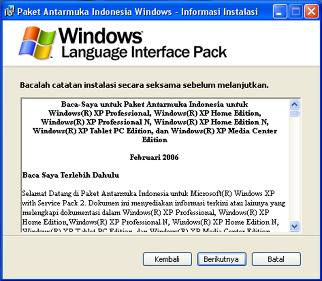 Windows XP Language Pack Bahasa Indonesia
