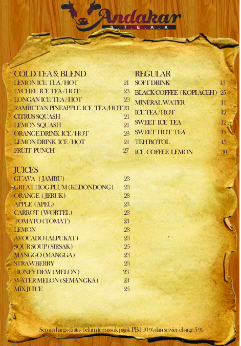 Daftar Harga Menu Andakar Steak Terbaru 2018