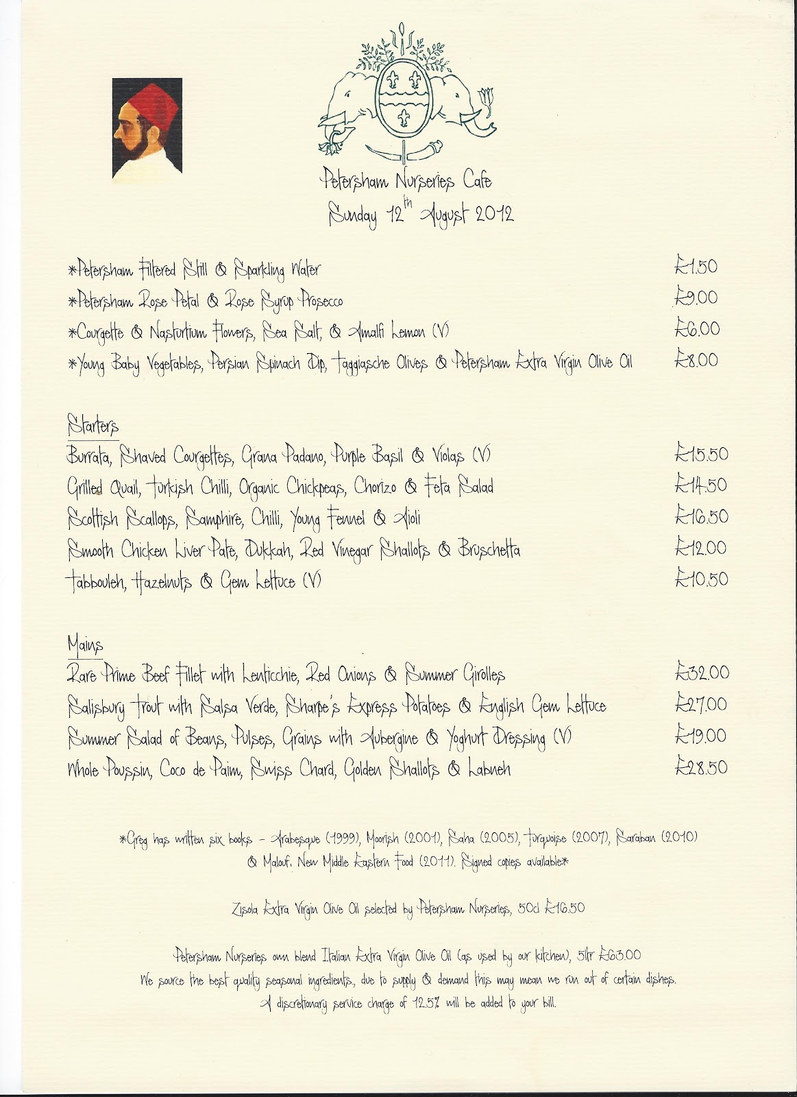 Chris Suhr's Menu Collection: Petersham Nurseries Cafe. London