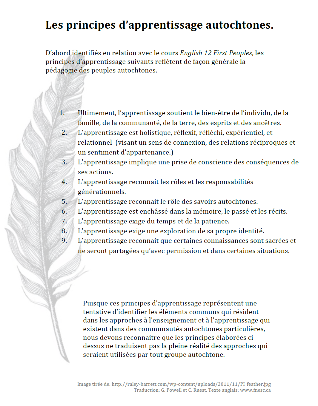 First Peoples Principles of Learning – Now en français – Networks of ...