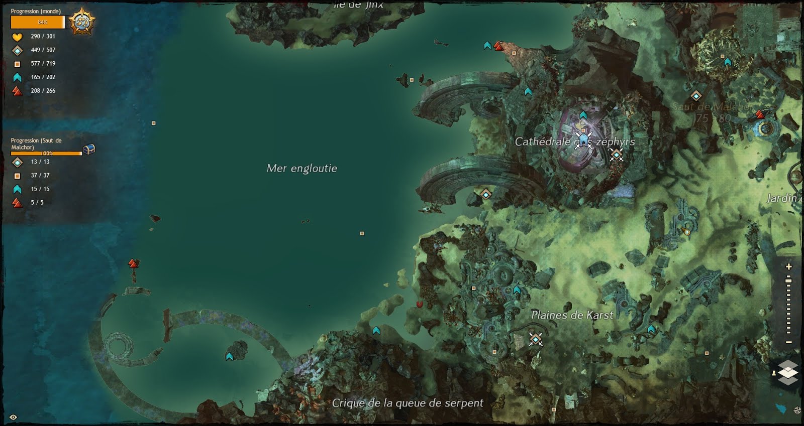 Découvre Guild Wars II: Cartographie Saut de Malchor - Zone 75 à 80