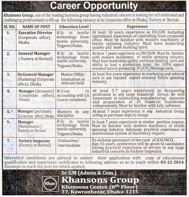 All Newspaper Jobs: Khansons Group Position: Executive Director ...
