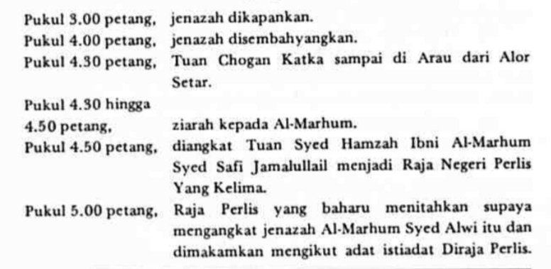 Kemangkatan & Adat Istiadat Permakaman Jenazah Al-Marhum Raja Syed Alwi ...