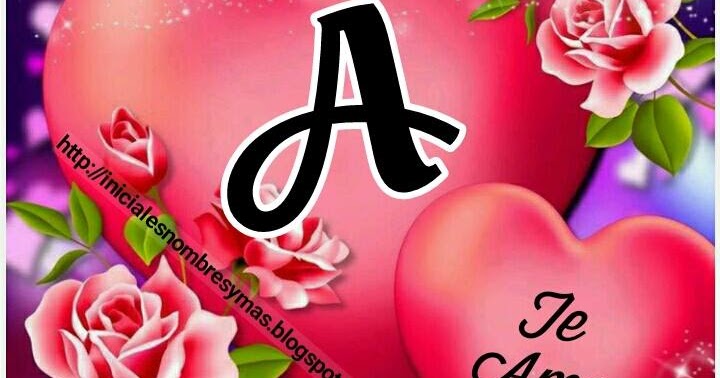 Iniciales Nombres y Más: Corazón con rosas e iniciales de la A a la I
