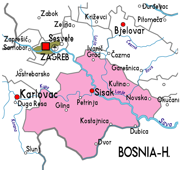 Siska Karta Regionalni Grad Pokrajine | Karta Hrvatska Regija Grad ...