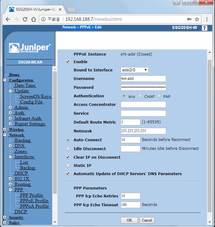 Juniper SSG20 ADSL的設定