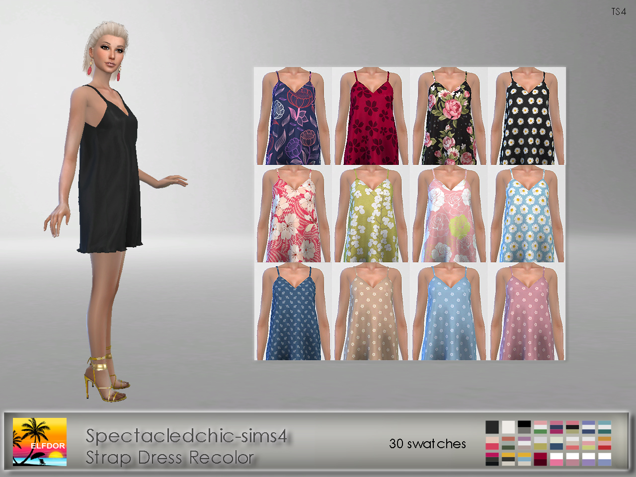 Spectacledchic-sims4 Strap Dress Recolor - ELFDOR