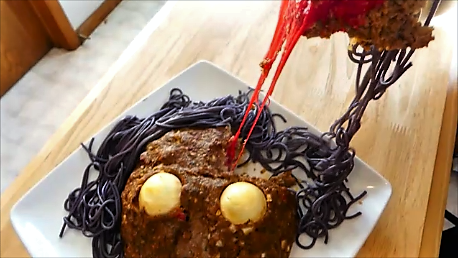 Zombie Head Meatloaf with Spaghetti
