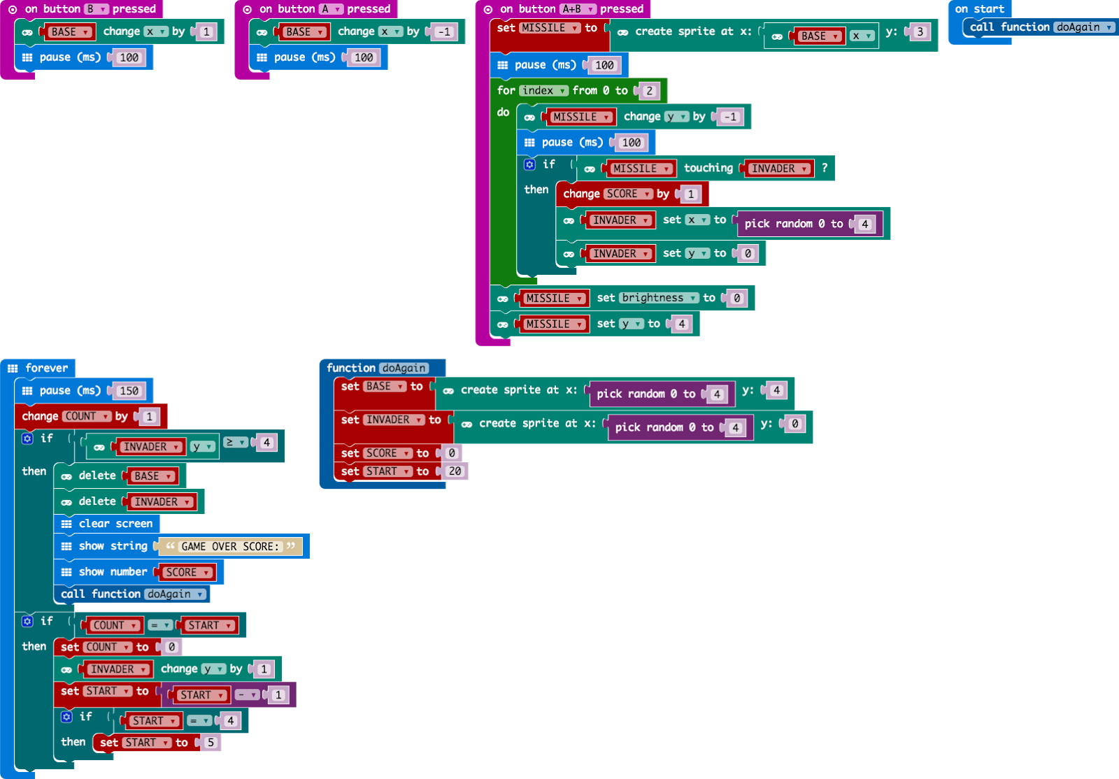 使用 MakeCode's Game Blocks 來玩 micro:bit 射擊遊戲