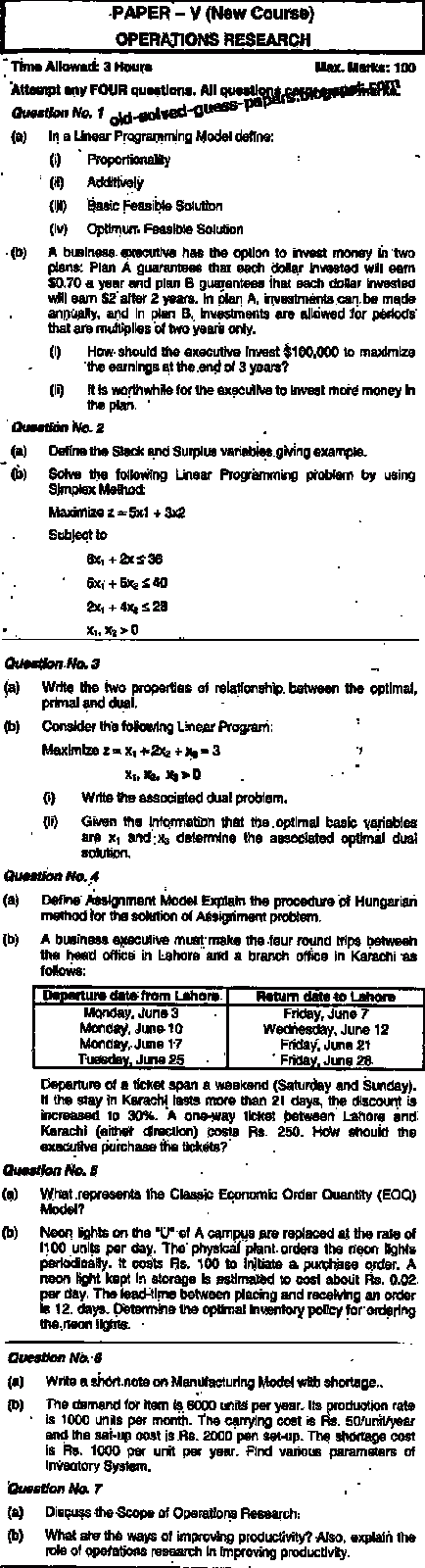 Operations Research Paper 5.3 - Old, Solved and Guess Papers