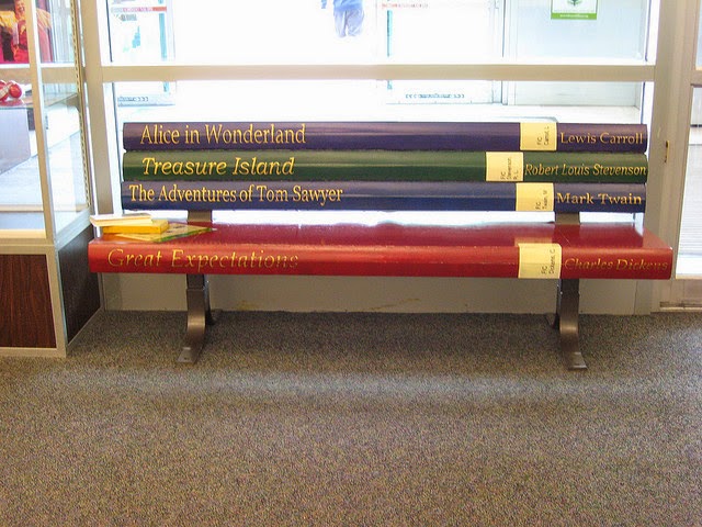 benchsite: A stack of book benches for World Book Day