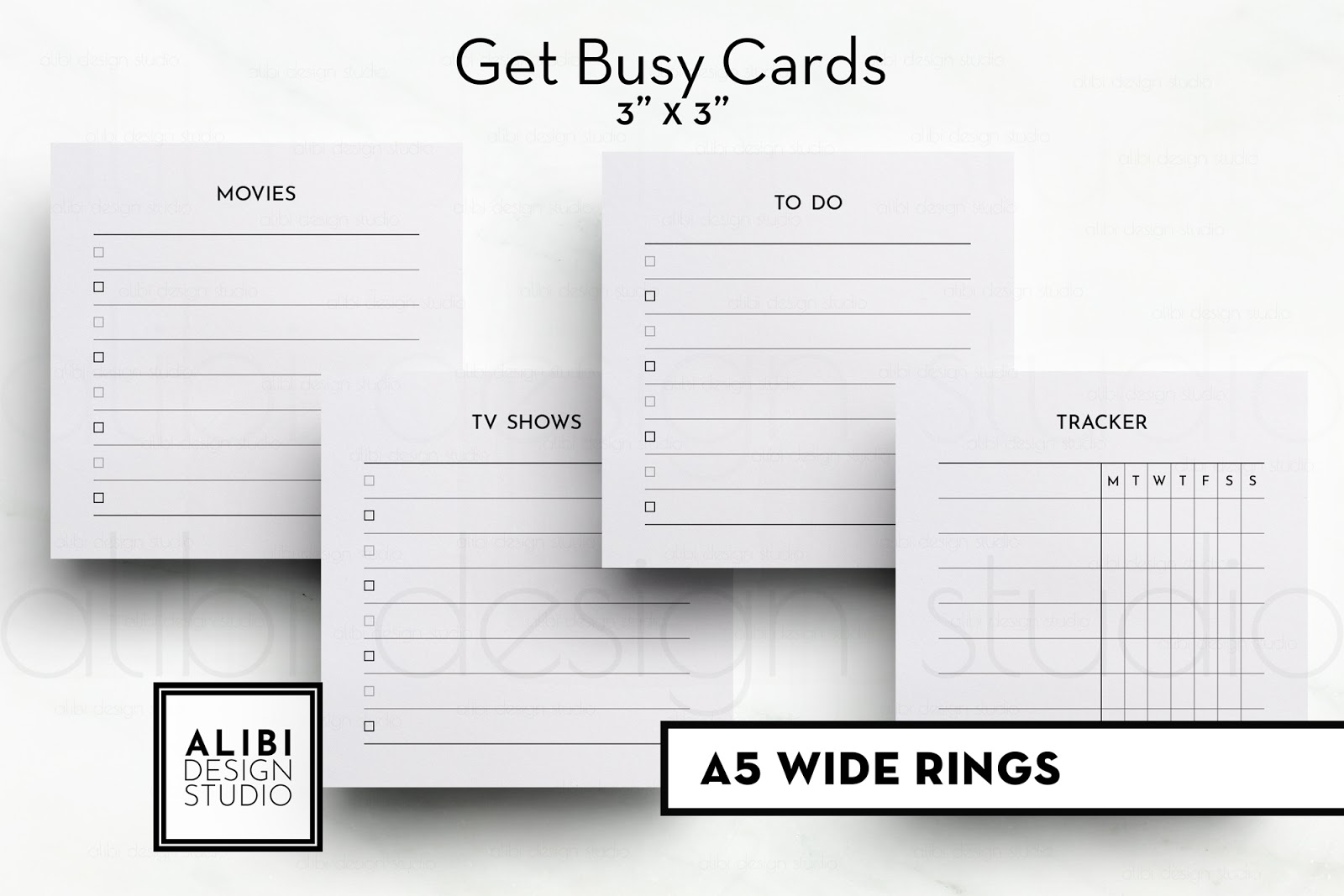 Get Busy - 3" x 3" Free Cards | Alibi Design Studio