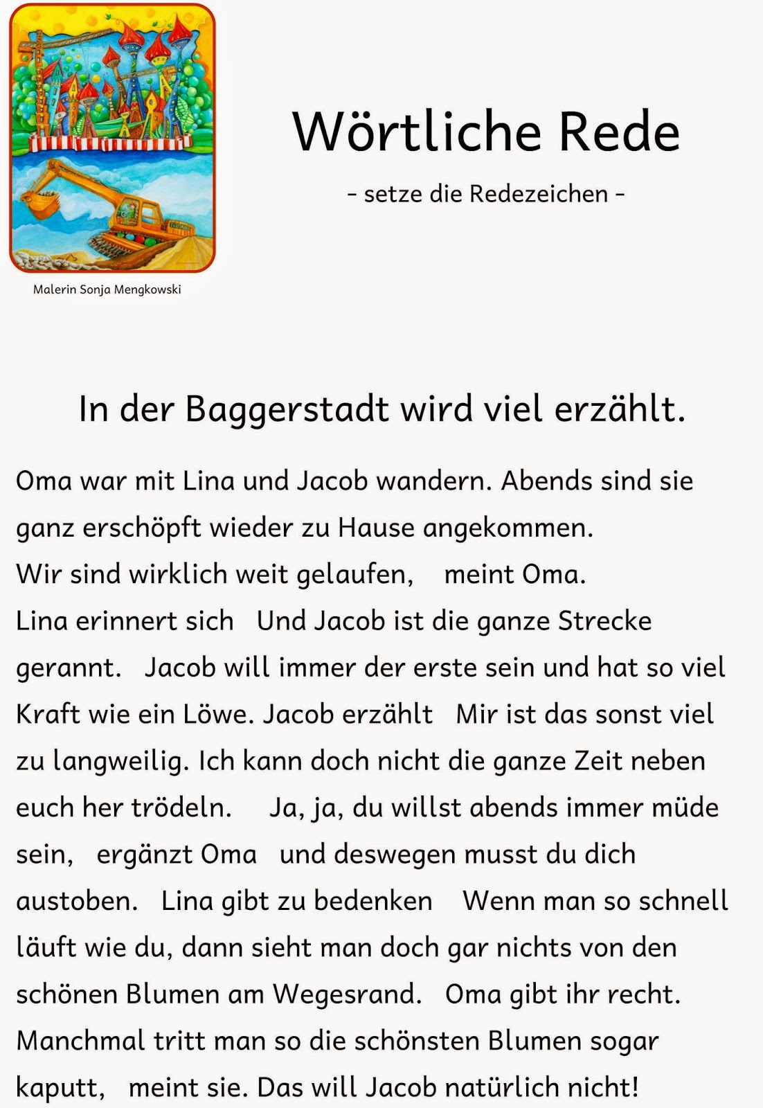 Lernstübchen: Die Baggerstadt - wörtliche Rede