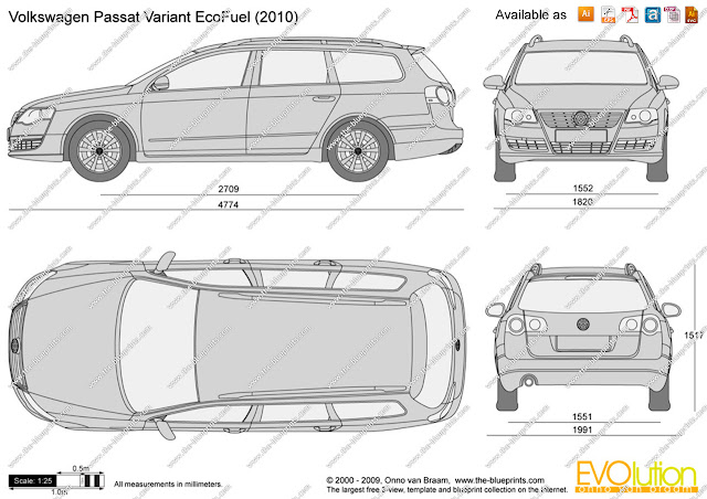 VW Cars - VW Passat: Volkswagen Passat Variant Wagon blueprint drawing