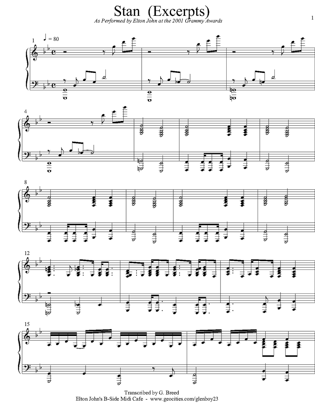 Partitura de Stan (Excerpts) de Eminem with Elton John para piano ...