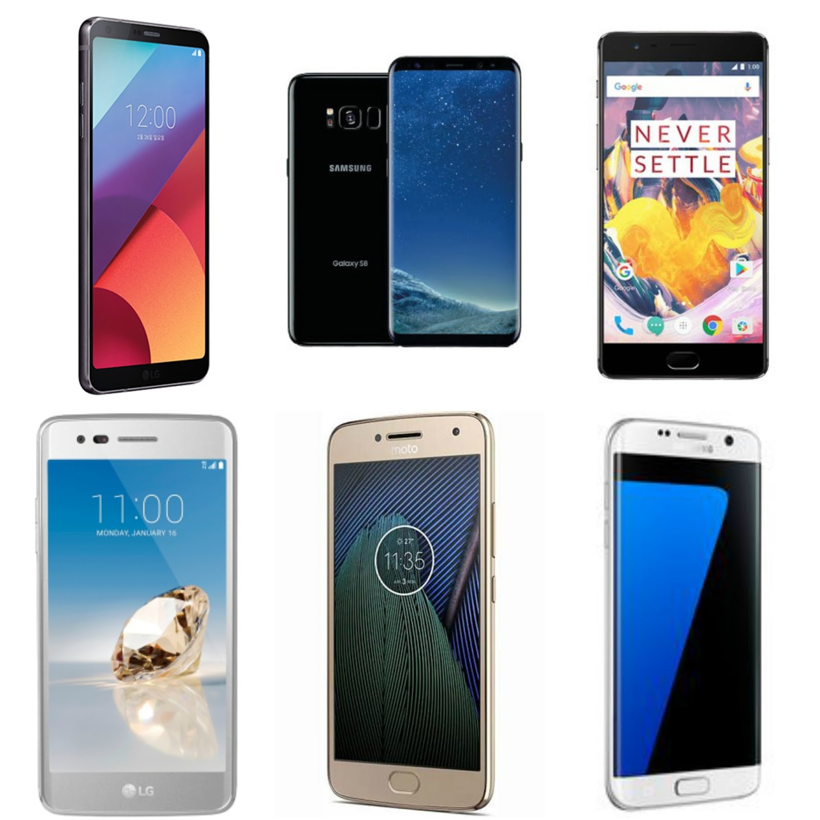 Top 5 Android Phones 1. Samsung galaxy s8, 2. LG G6, 3. Galaxy s8+, 4 ...