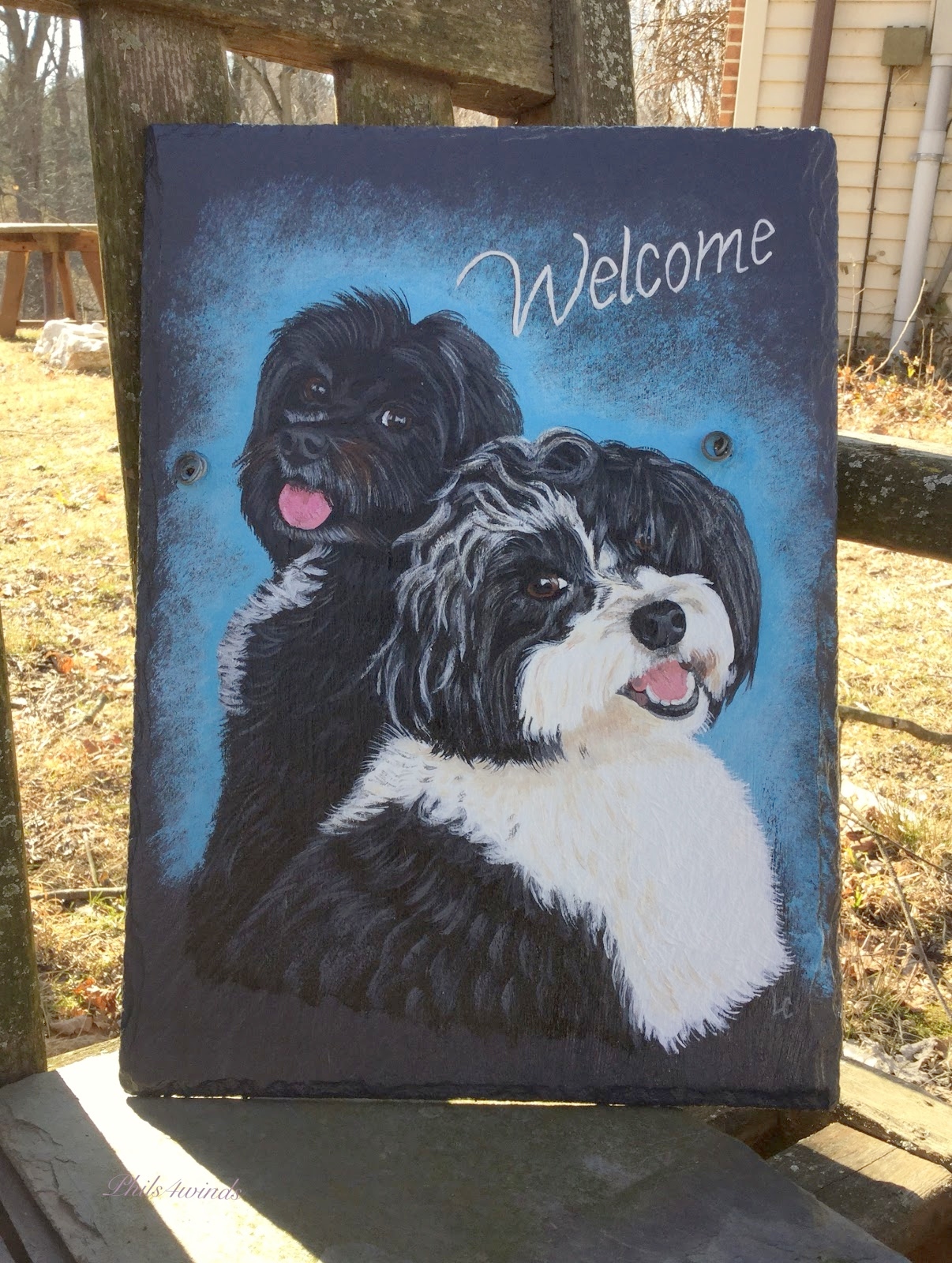 Phils4winds; paintings on Wood and Slate : Dog Welcome Slate sign ...