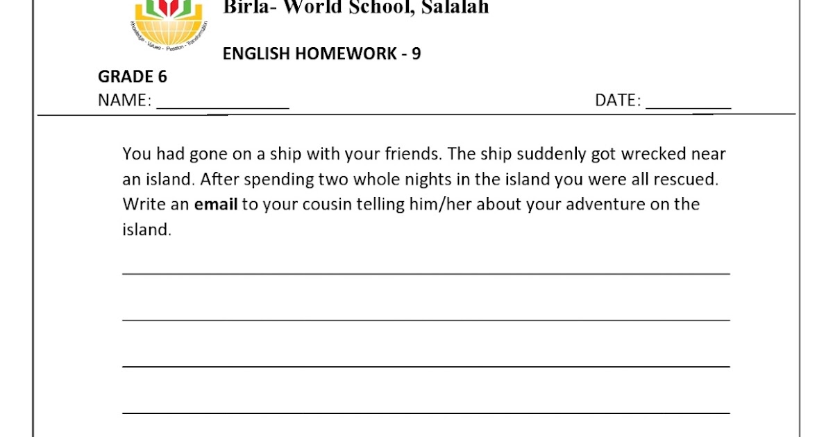 Birla World School Oman: Homework for Grade 6 as on 16/12/2018