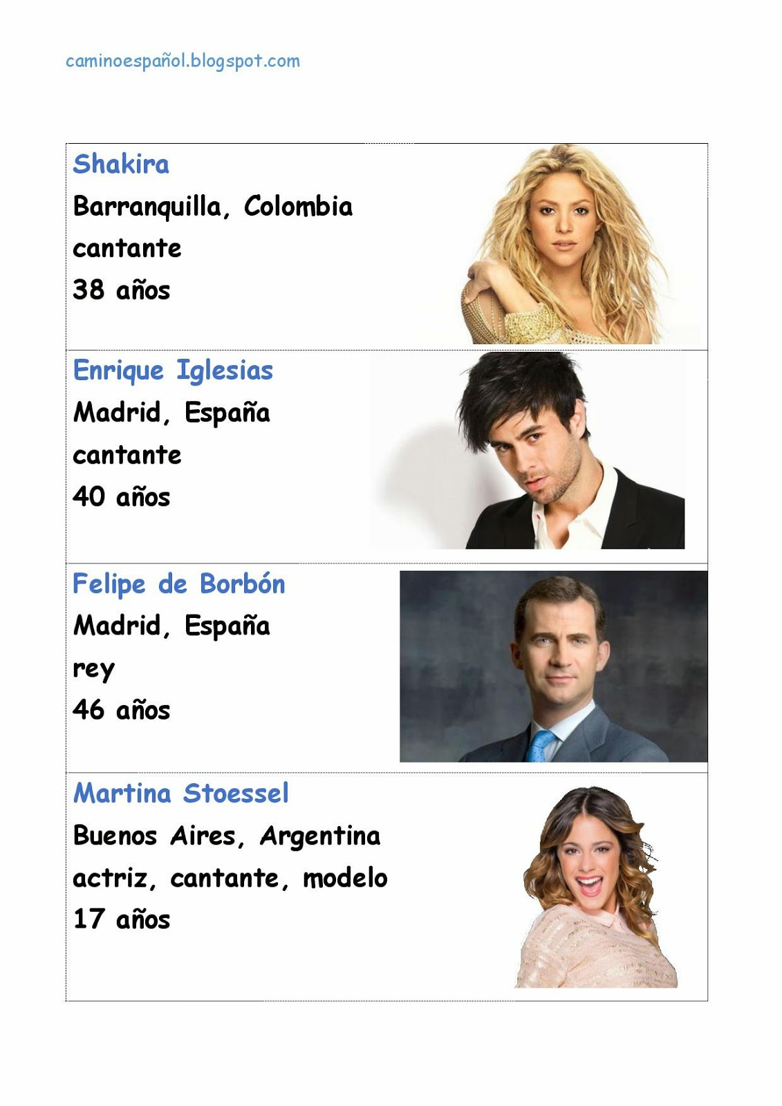 Camino español : Personajes famosos FICHAS