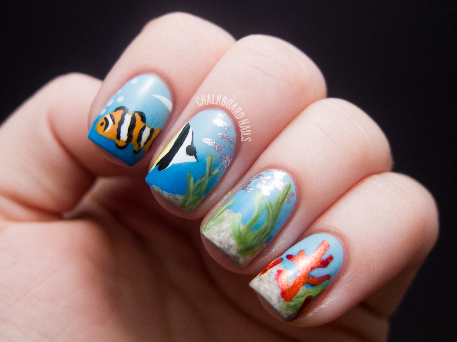 Ocean Scene Nail Art | Chalkboard Nails | Phoenix, Arizona Nail Artist