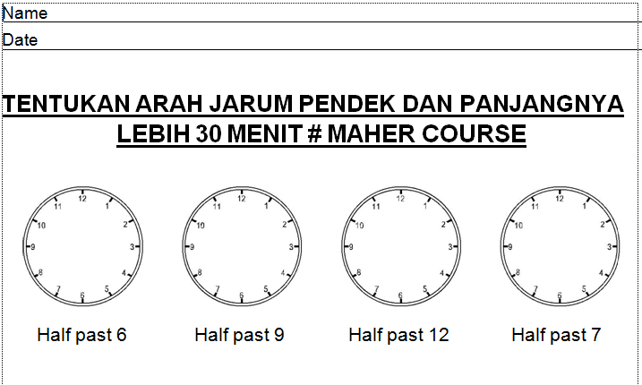 BELAJAR JAM UNTUK ANAK PAUD, TK, SD LEMBAR KERJA MENENTUKKAN ARAH JARUM ...