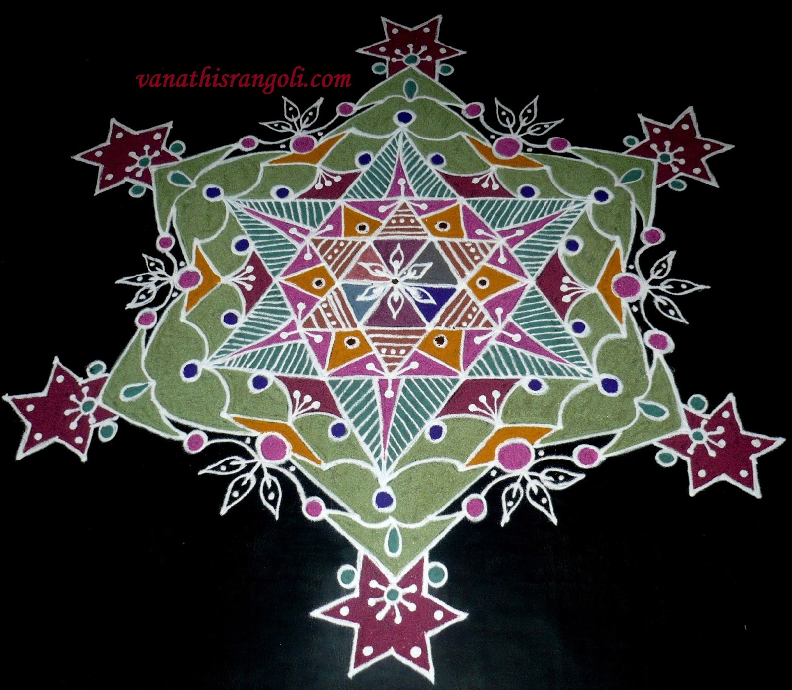 Vanathi's Rangoli / Kolangal: Christmas / New year Colorful Star Rangoli