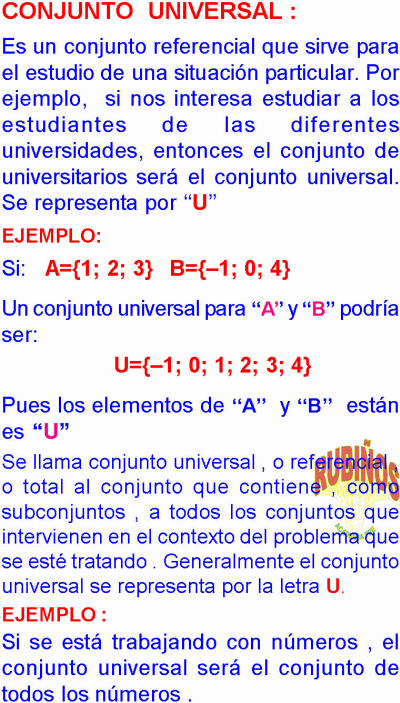 CONJUNTO UNIVERSAL EJEMPLOS DE MATEMÁTICA PRIMARIA Y SECUNDARIA