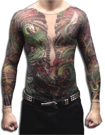 Heritage Tattoo: Men's Geisha Dragon Full Body Tattoo Shirt