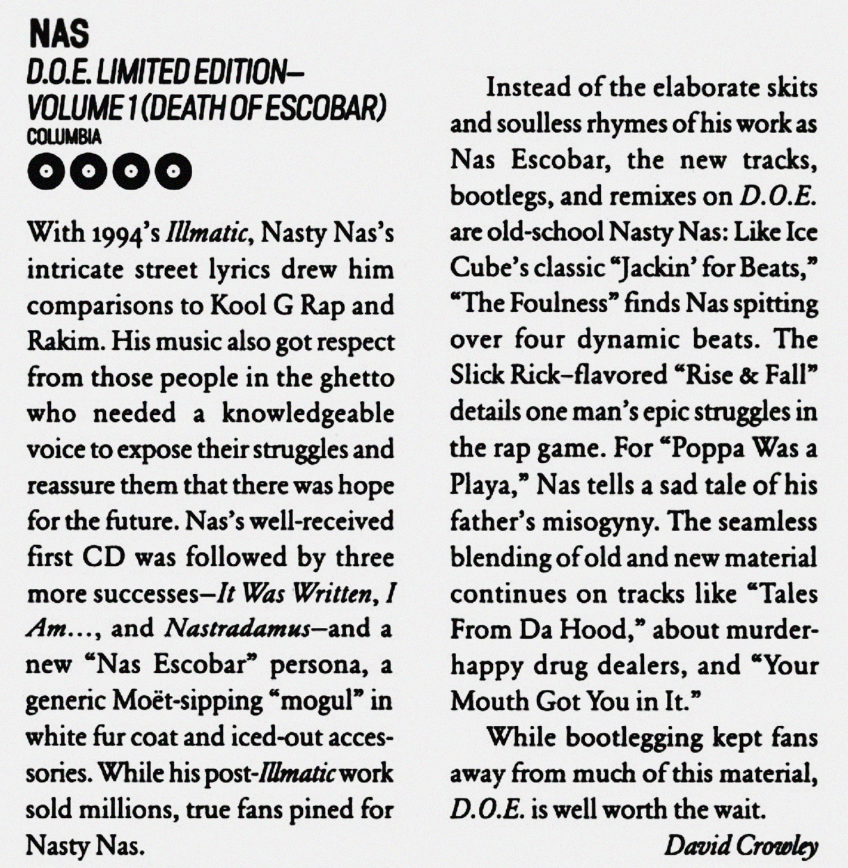 Hip-Hop Nostalgia: Nas "Death Of Escobar" (Vibe, February 2001)