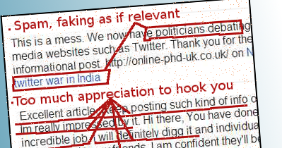 Beware of comment spam on blogs