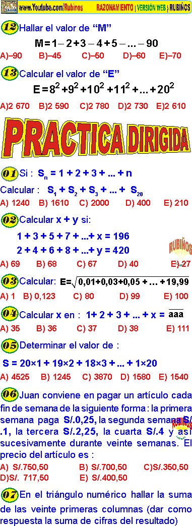SUMATORIAS EJERCICIOS RESUELTOS DE RAZONAMIENTO MATEMÁTICO ...